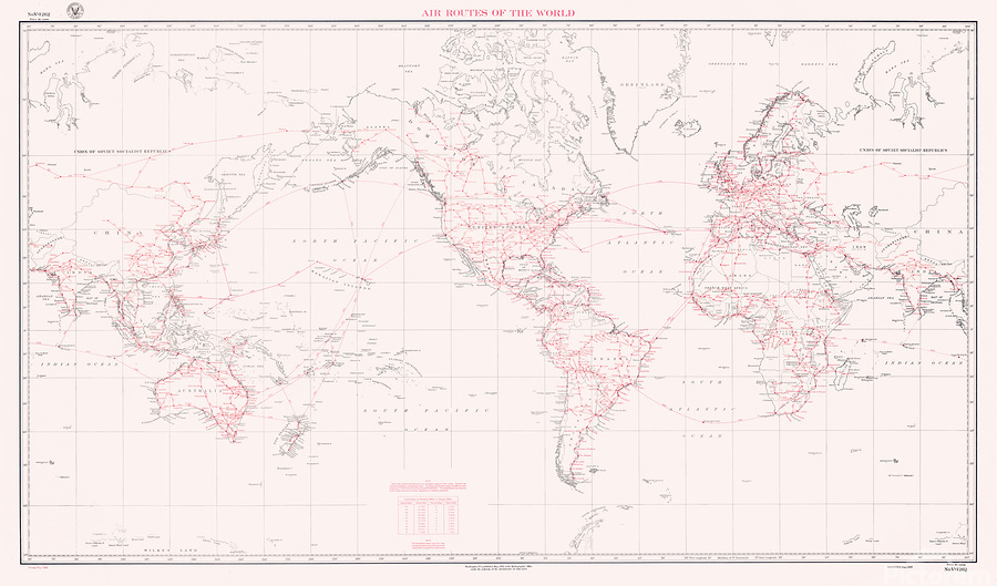 1939 World Air Routes Map – Vintage Global Aviation Chart Showing Pre ...