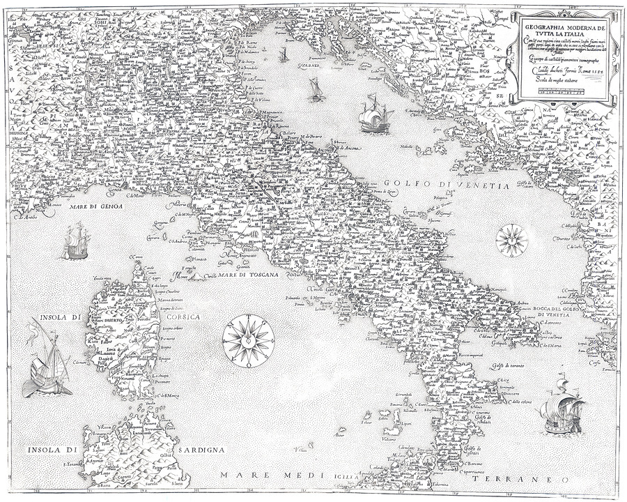 1582 Claudio Duchetti Map of Italy by History In Your Home Wall Art