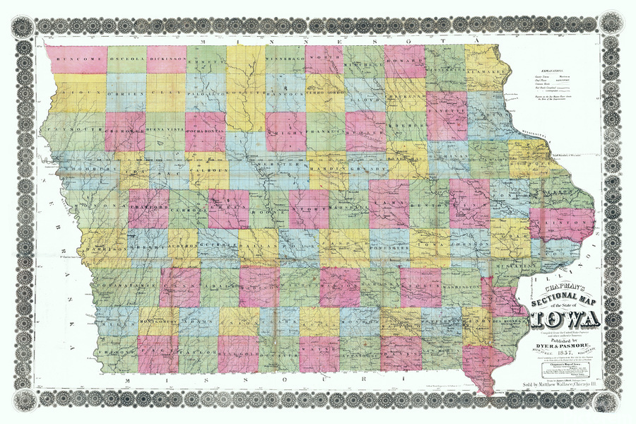 1857 Map of the State of Iowa Showing County Boundaries Railroads ...