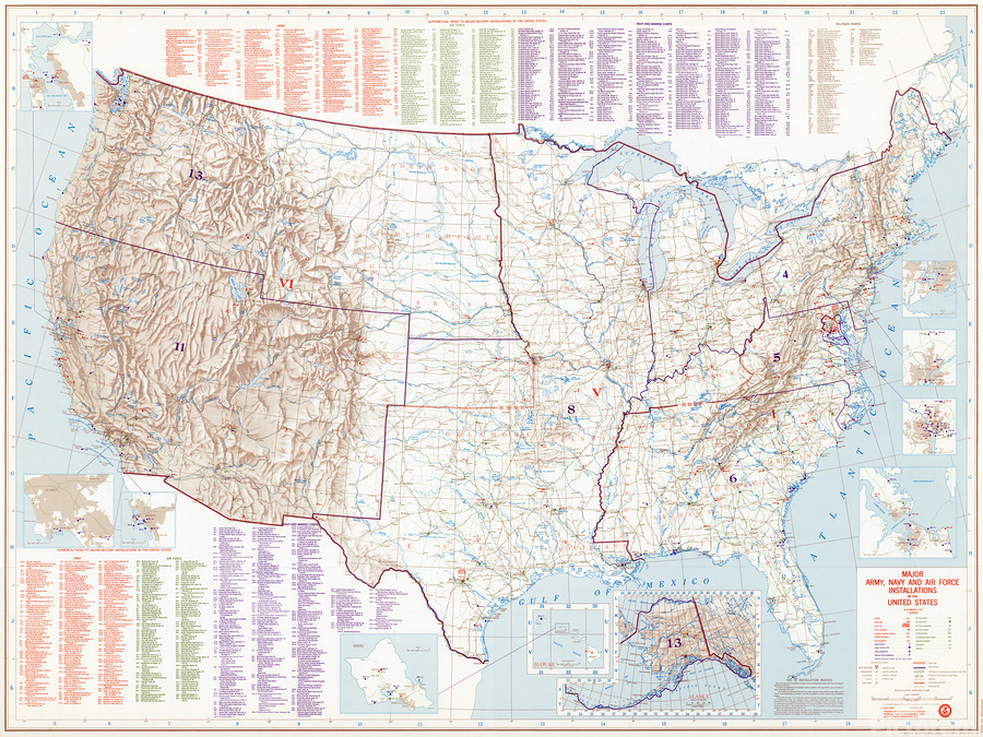 1979 Army Navy and Air Force Military Base Map of the United States of ...