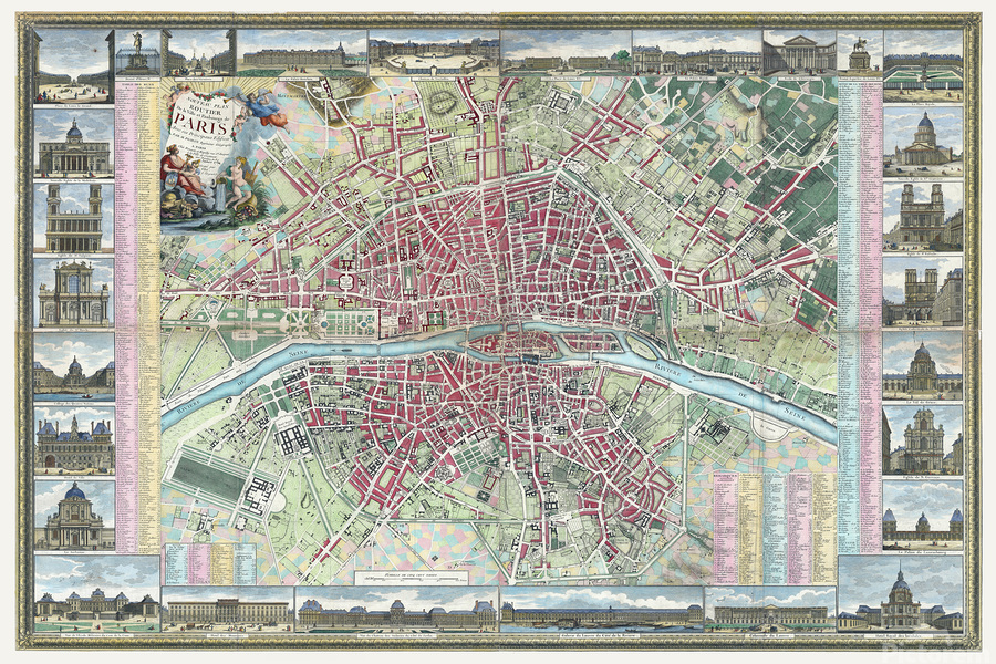 1784 Map of Paris France Showing Royal Palaces Gardens and City Streets ...