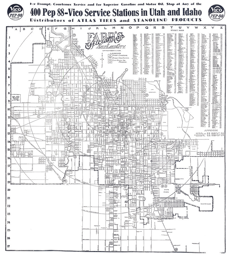 1925 Map of Salt Lake City Utah Showing Streets Railways and Key ...