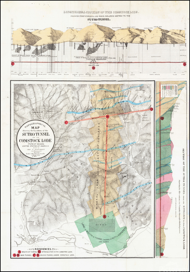 1870 Map of the Sutro Tunnel and Comstock Lode – Mining Infrastructure ...