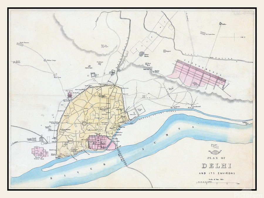 1860 Map of Delhi India – British Colonial Era Map Depicting Forts ...