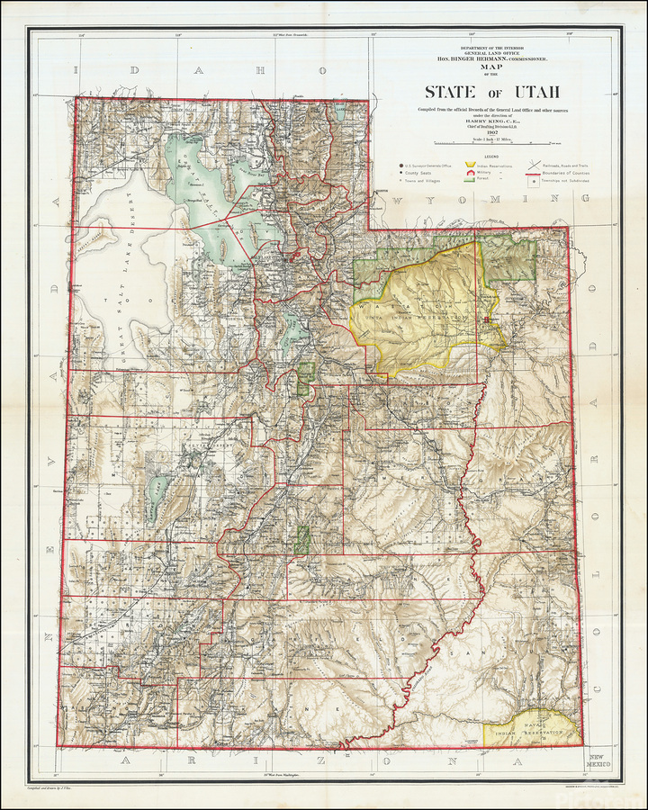 1902 Map of Utah – Early 20th Century State Map Showing Counties ...
