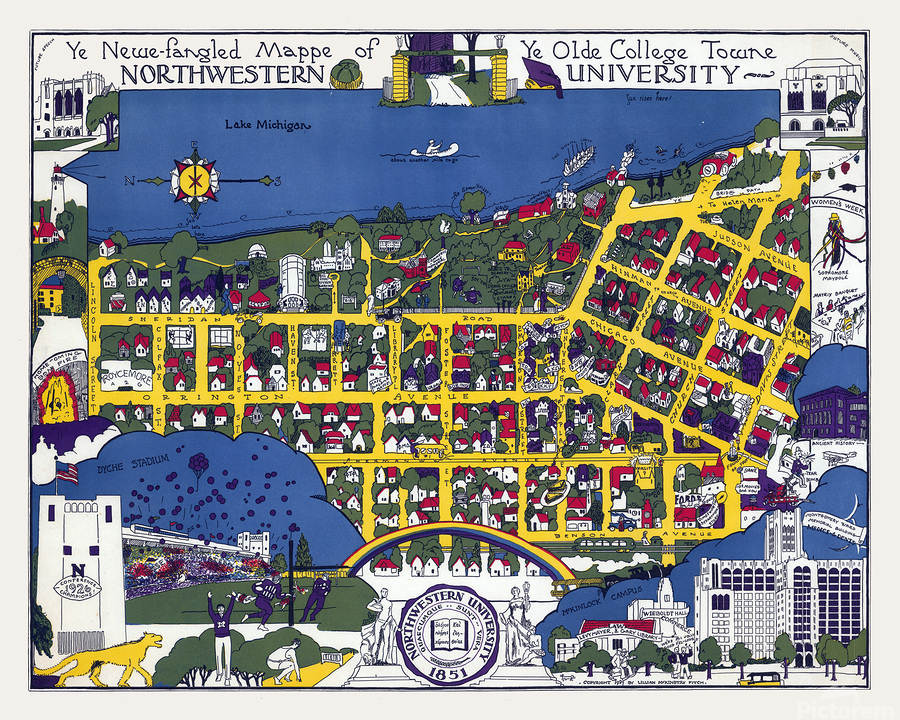 1927 Pictorial Map of Northwestern University – Illustrated Campus Map ...