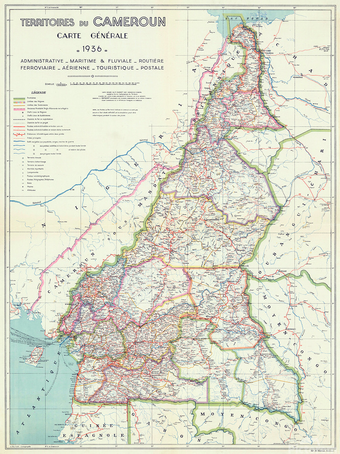 1936 Map of Cameroon by History In Your Home Wall Art