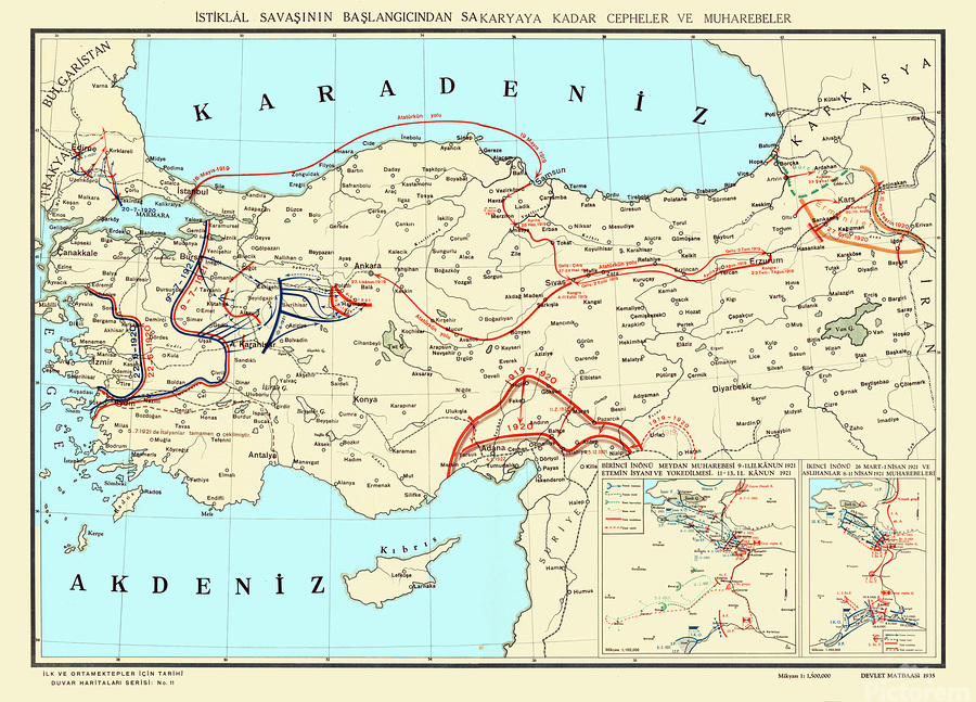 Map of the Turkish War of Independence – Vintage Post-Ottoman ...