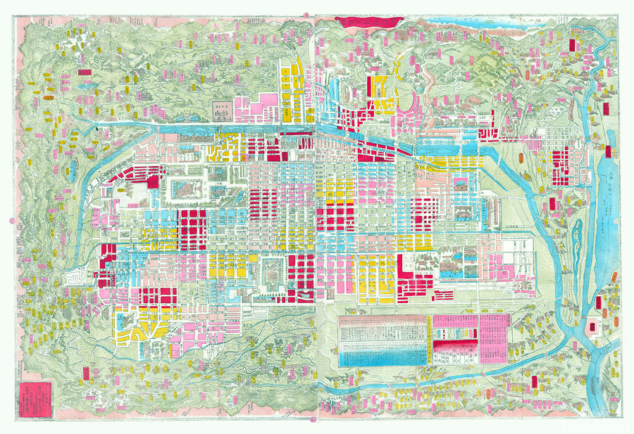 1879 Map of Kyoto Japan – Vintage Meiji-Era City Map Depicting Temples ...