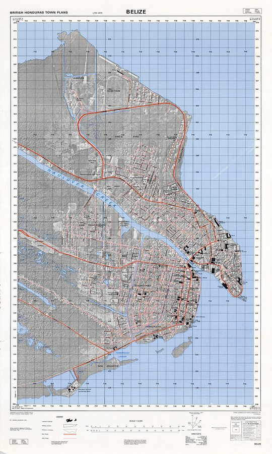 1970 Map of Belize City Showing Streets Government Districts and ...