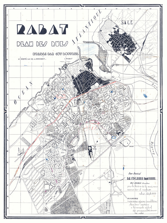 1930 Map of Rabat Morocco Showing Colonial Urban Development Medina ...