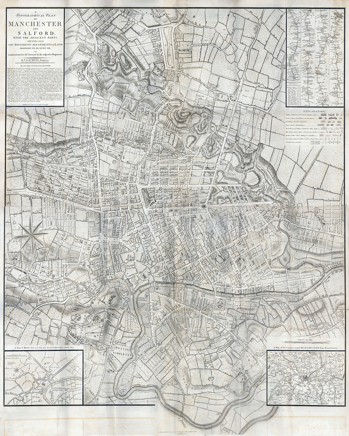 1793 Map Plan of Manchester England by History In Your Home Wall Art