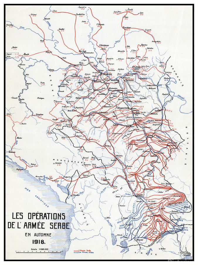 1918 WW1 Military Map of Serbia by History In Your Home Wall Art