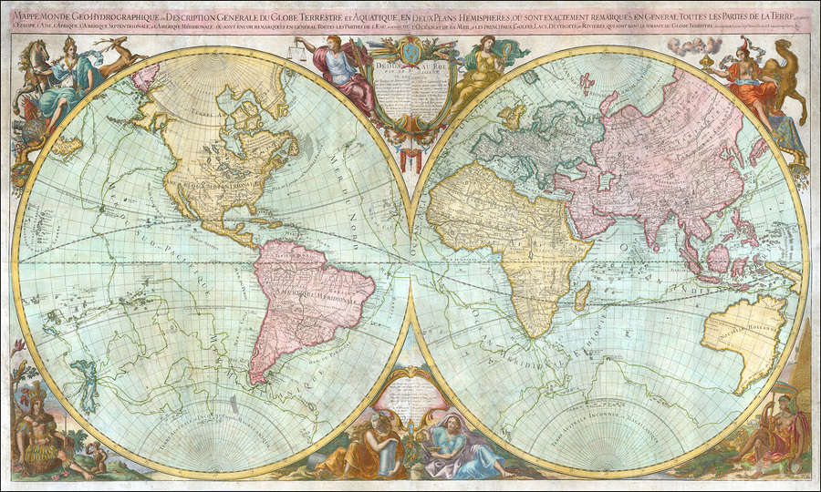 1782 Double Hemisphere World Map by History In Your Home Wall Art