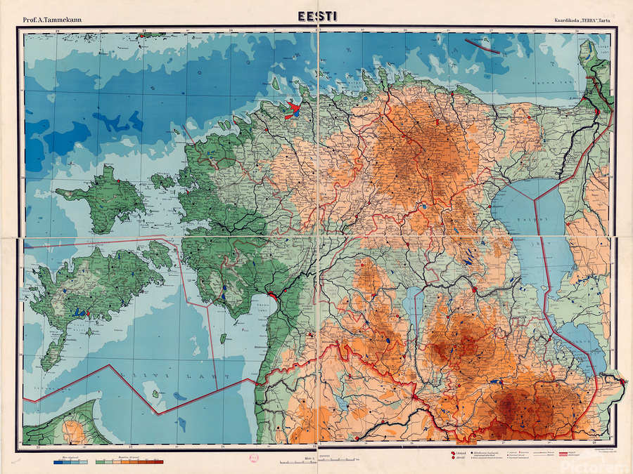 1934 Map of Estonia Depicting Counties Railroads and Cities During the ...