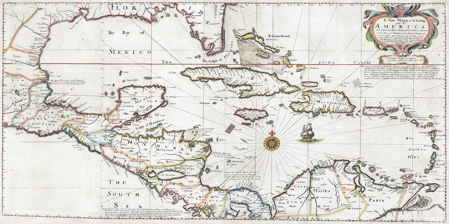 1673 John Thornton Map of the Spanish Main – Colonial Maritime Map of ...