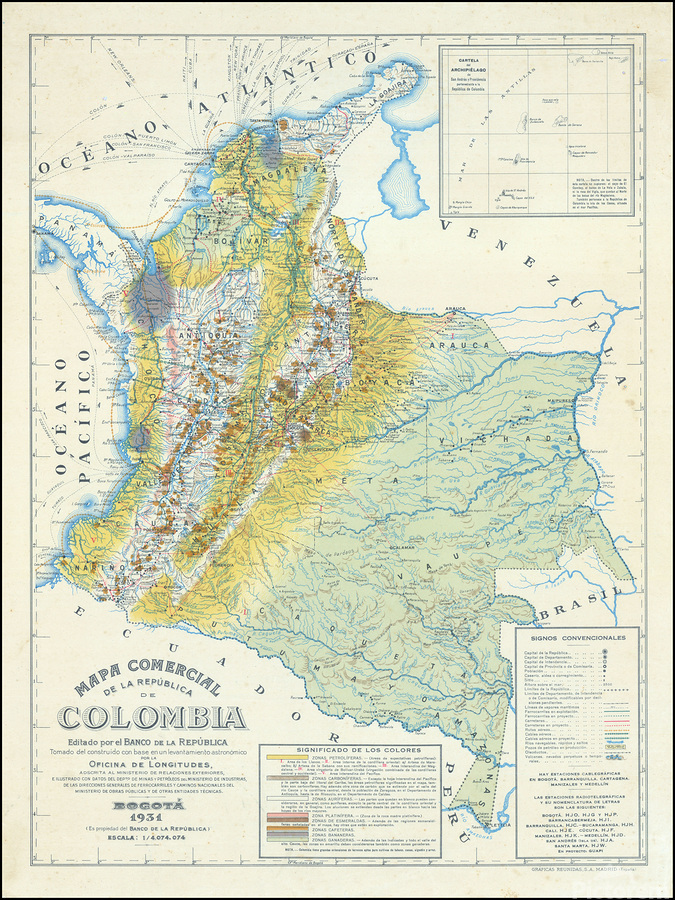 1931 Map of Colombia – Early 20th Century Political and Geographical ...