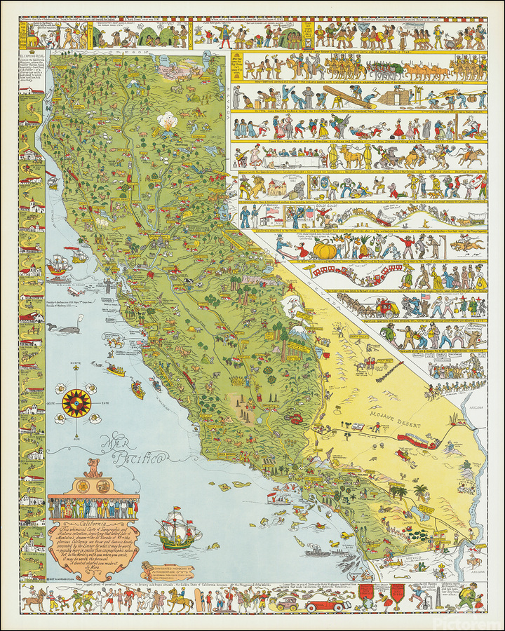 1927 Jo Mora Pictorial Map of California – Illustrated Map Depicting ...