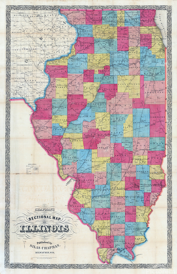 1856 Map of Illinois – Historic Mid-19th Century U.S. State Map ...