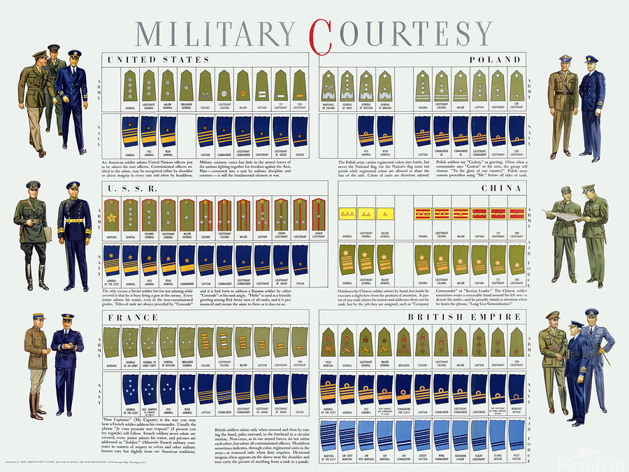 WWII Allied Uniforms Chart – Detailed Comparative Illustration of ...