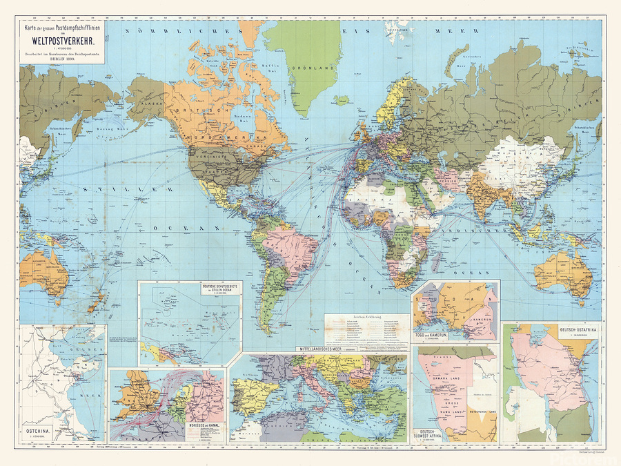 1899 Postal Steamship Route Map of the World – Global Map Depicting ...