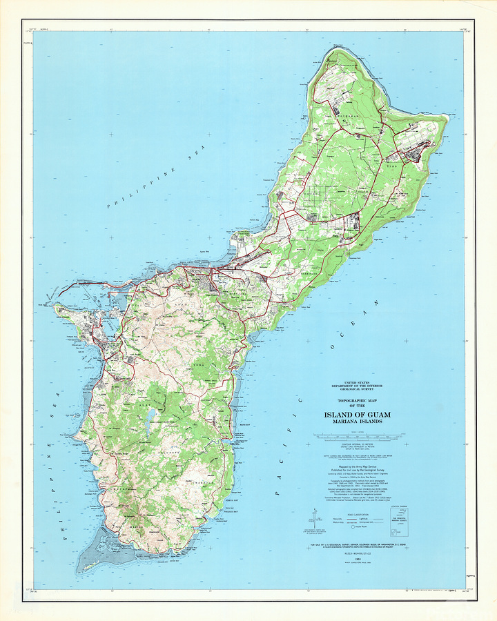 1965 Topographic Map of Guam by History In Your Home Wall Art