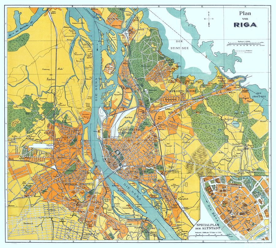 1927 Map of Riga Latvia – Interwar Period Urban Map of Riga Showing ...