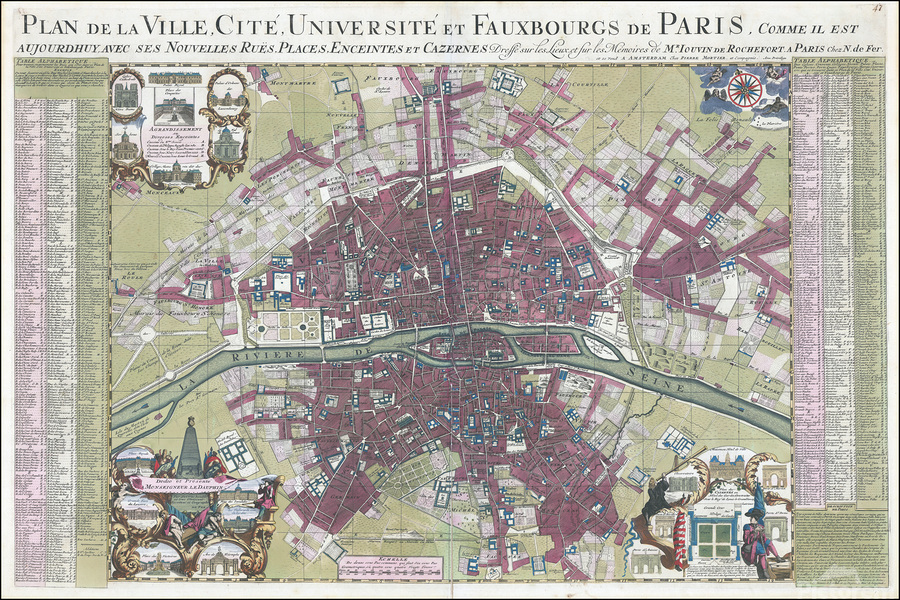 1692 Map of Paris France Showing Defensive Walls Royal Palaces and ...