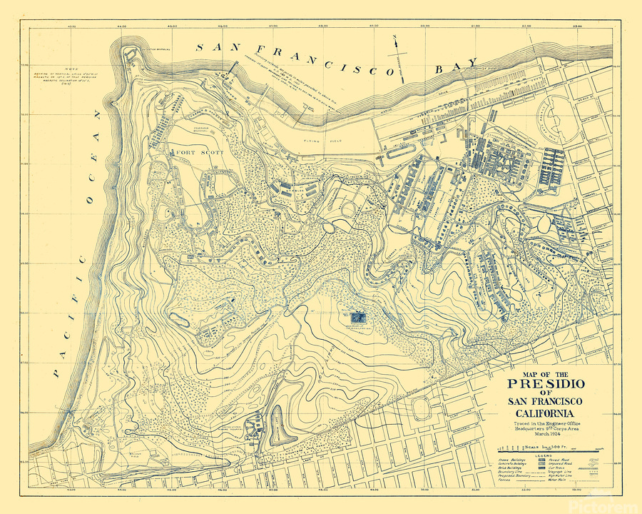 1924 Presidio of San Francisco Park Map Showing Trails Military ...