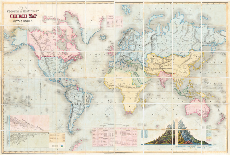 1842 Colonial Missionary Church Map of the World – Religious Influence ...