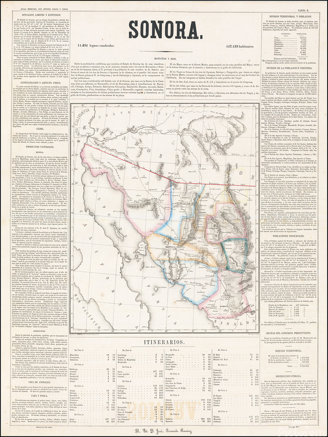 1858 Map of Sonora Mexico – 19th Century Northern Mexico Map Showing ...