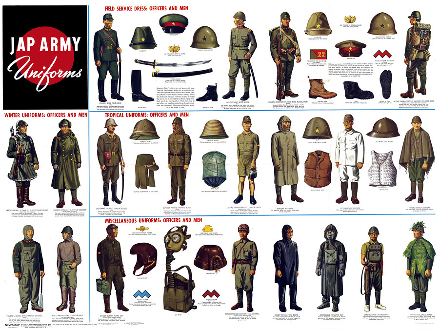 Japanese World War II Army Uniform Diagram Showing Clothing and ...