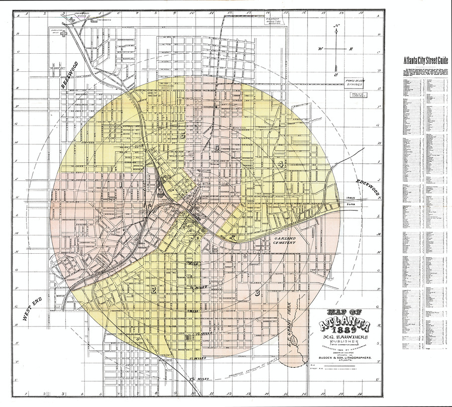 1889 Map of Atlanta Georgia by History In Your Home Wall Art