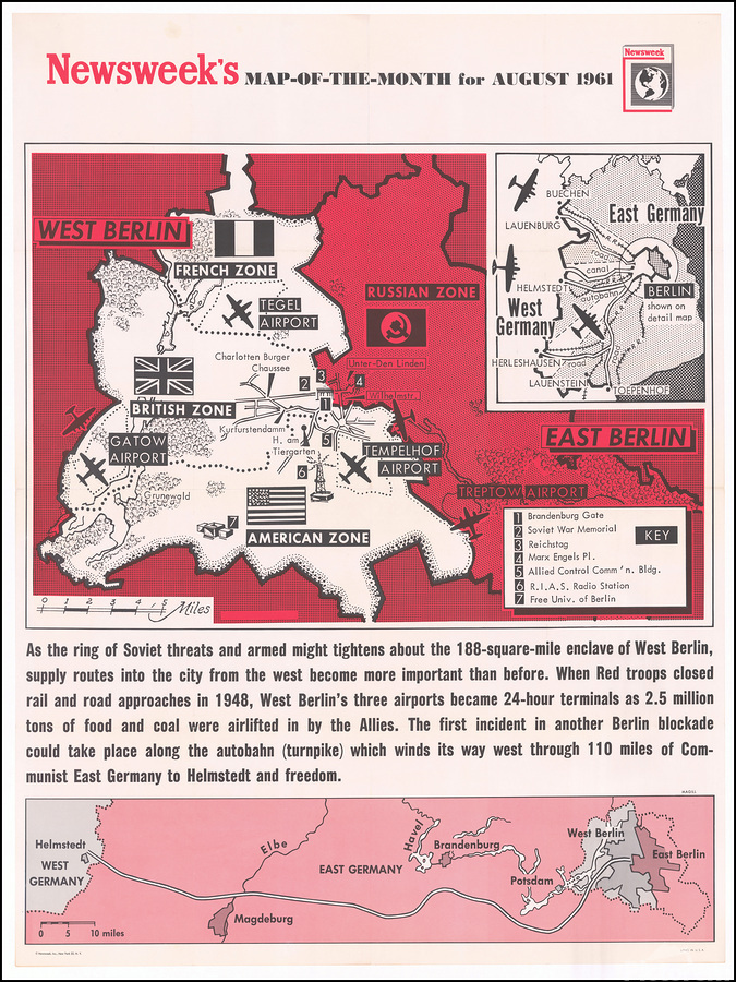 August 1961 Newsweek Map of the Berlin Crisis Highlighting Cold War ...