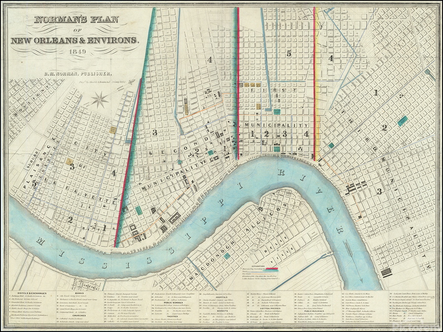 1849 Map of New Orleans Louisiana – Mid-19th Century Crescent City Map ...