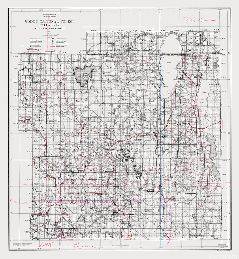 1932 Map of Modoc National Forest California – Vintage Forestry Cartographic Reproduction ...