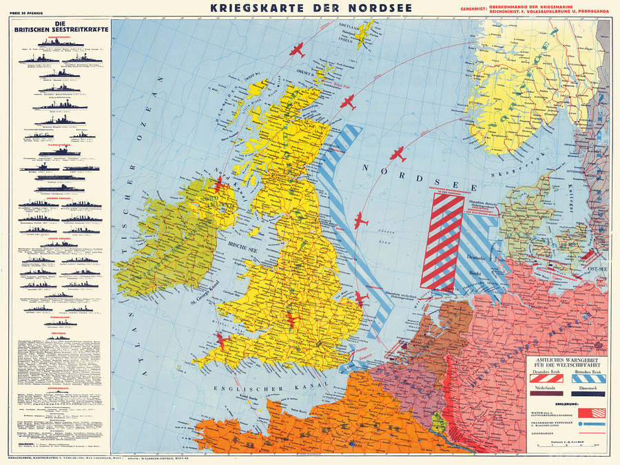 1940 Nazi German Kriegsmarine Military Map of Europe – World War II ...