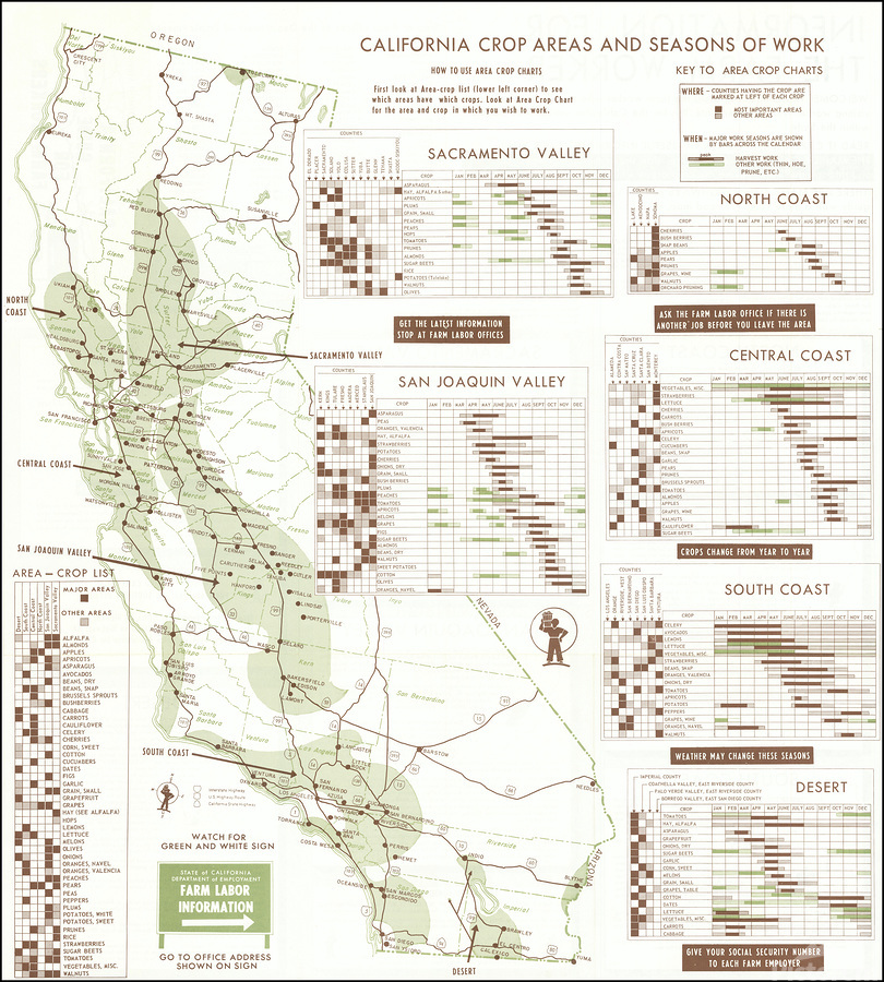 1964 Migrant Farm Worker Map of California by History In Your Home Wall Art