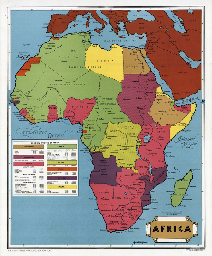 1945 Colonial Map of Africa – Vintage Post-WWII Political Cartography ...