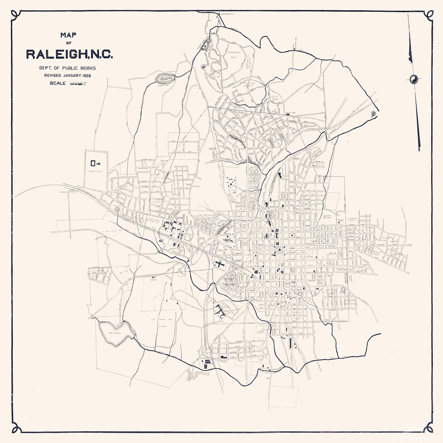 1928 Map of Raleigh North Carolina Showing City Limits Neighborhoods ...