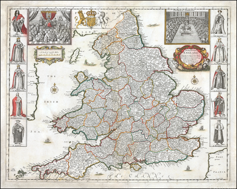 1688 Royal Map of England by History In Your Home Wall Art