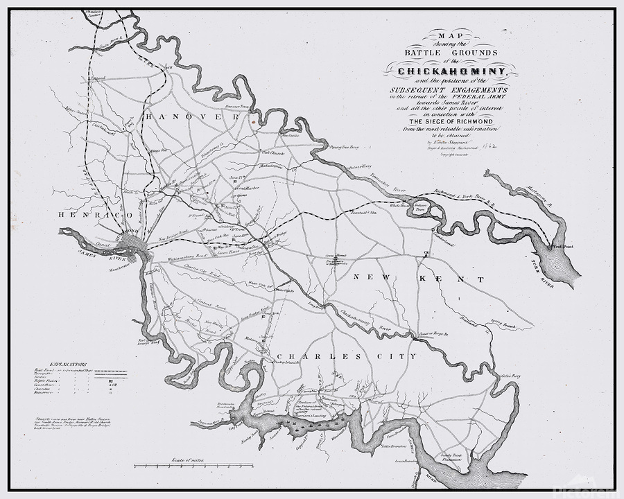 1862 Confederate Civil War Map of the Siege of Richmond by History In ...