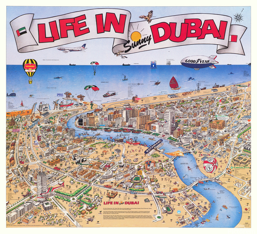 Pictorial Tourist Map of Dubai – Vintage Illustrated Map Reproduction ...