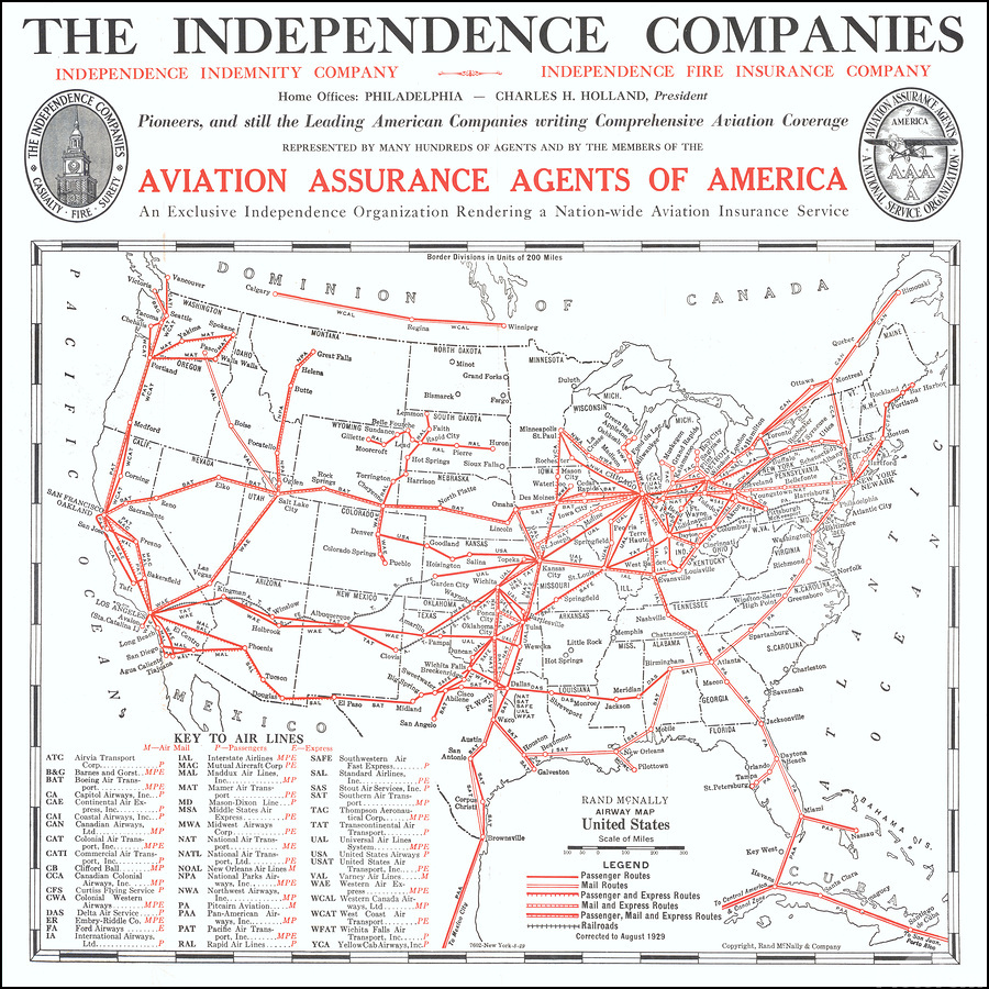 1929 Aviation Route Map of the United States – Early Airway System ...
