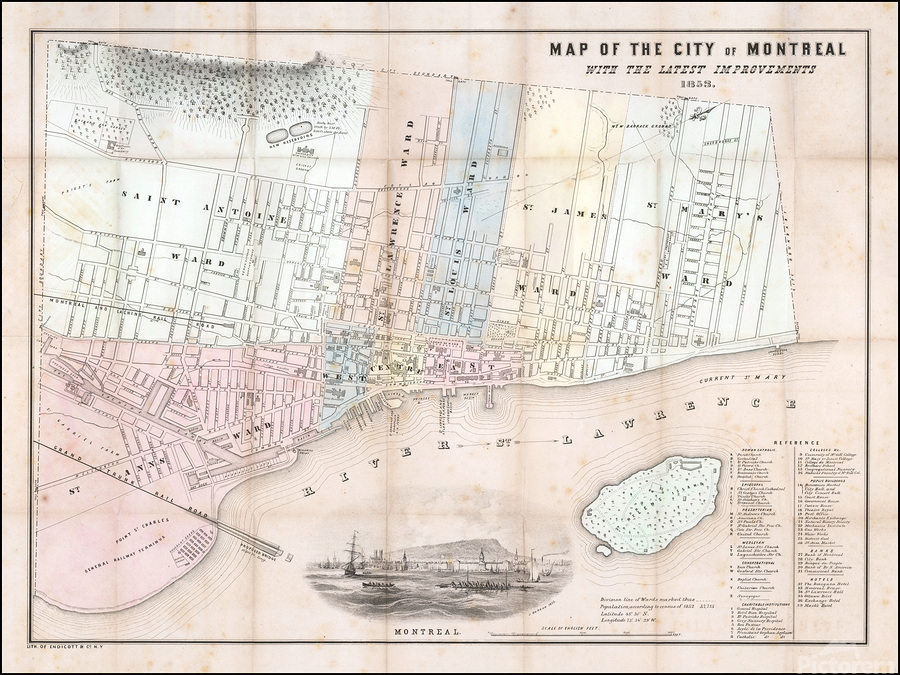 1853 Map of the City of Montreal Canada by History In Your Home Wall Art
