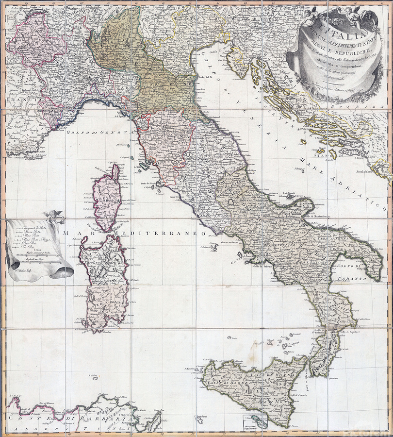 1798 Postal Map of Italy by History In Your Home Wall Art