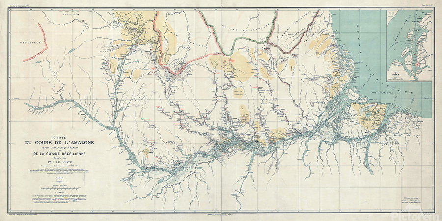 1906 Map of the Amazon River Showing River Branches Rainforest ...