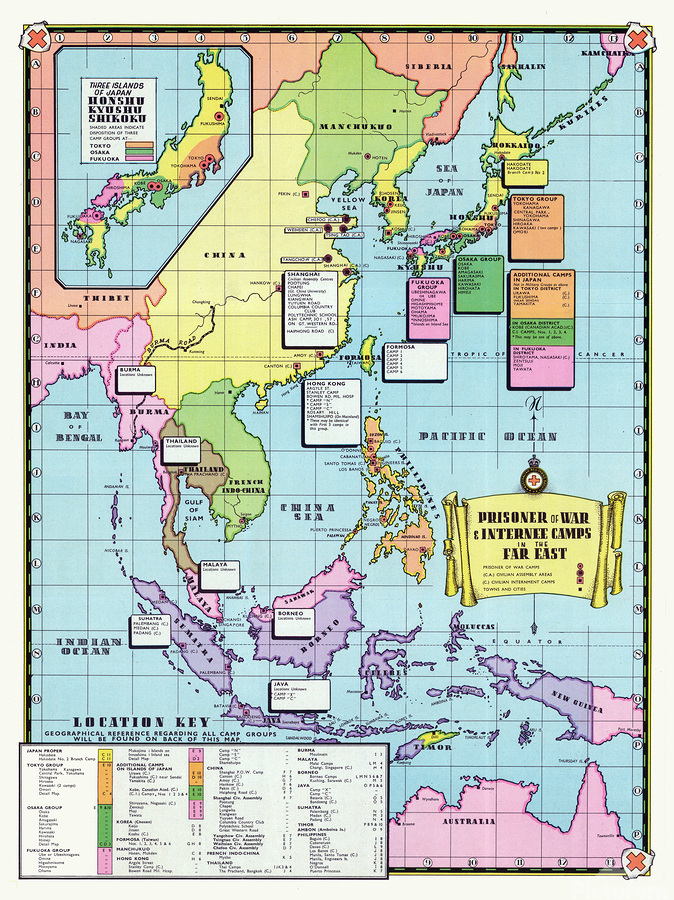 Map of Japanese POW and Civilian Internment Camps During World War 2 by ...