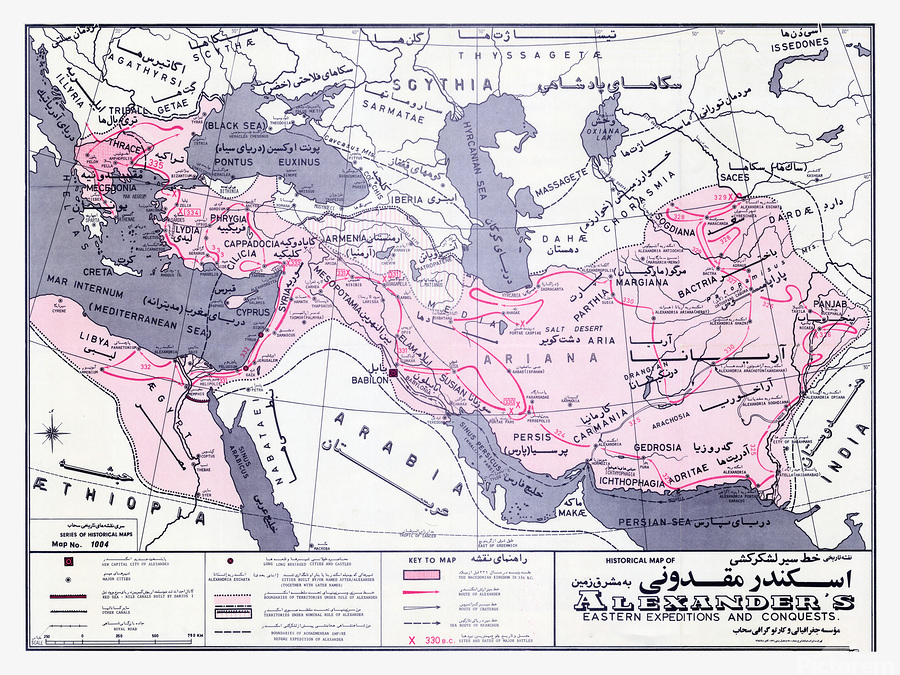 Historical Map of Alexander the Great’s Eastern Expeditions and ...