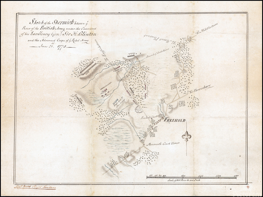 Military Map of the 1778 American Revolutionary War Battle of Monmouth ...